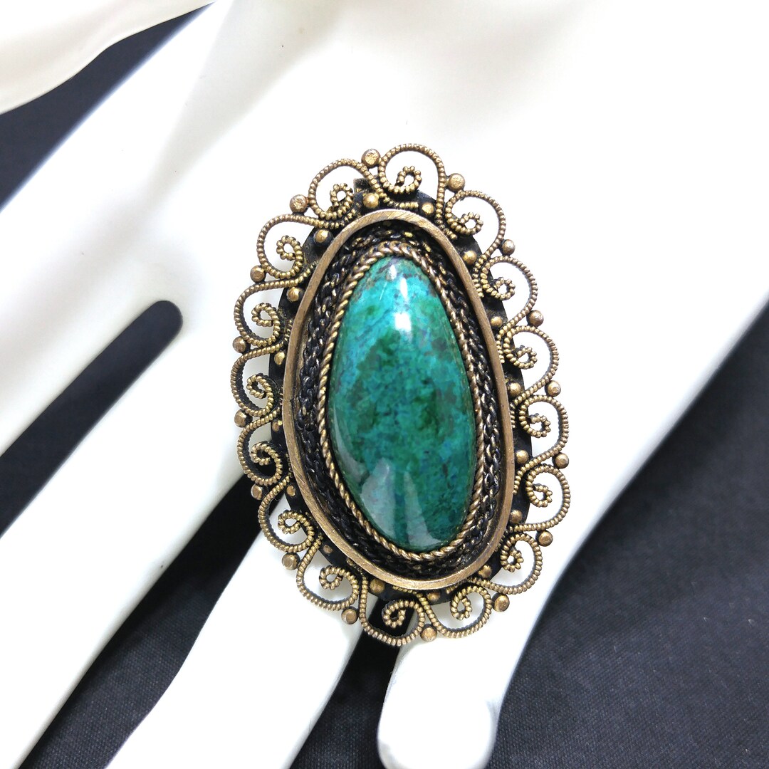 Green Gemstone Vermeil Silver Pendant Brooch, Eilat Stone, 1940s ...