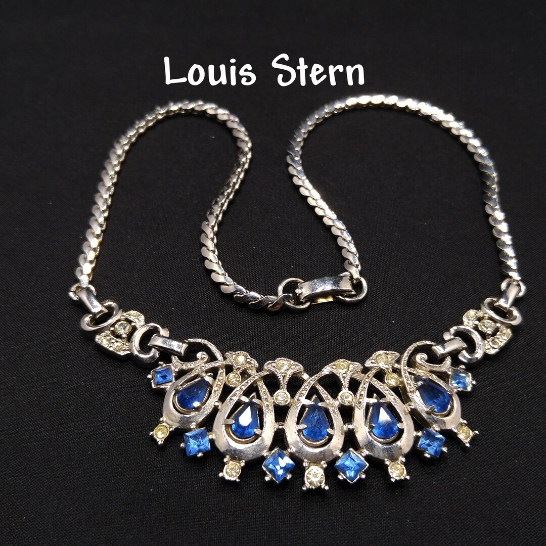 Lustern Blue Rhinestone Silver Tone Necklace, Louis Stern Gold Plated ...