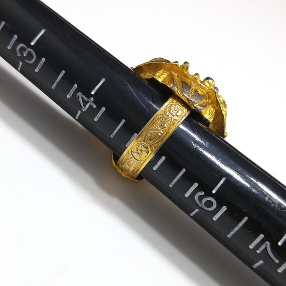 Vintage Red Rhinestone Chunky Ring, Gold Plated, Flor… - Gem