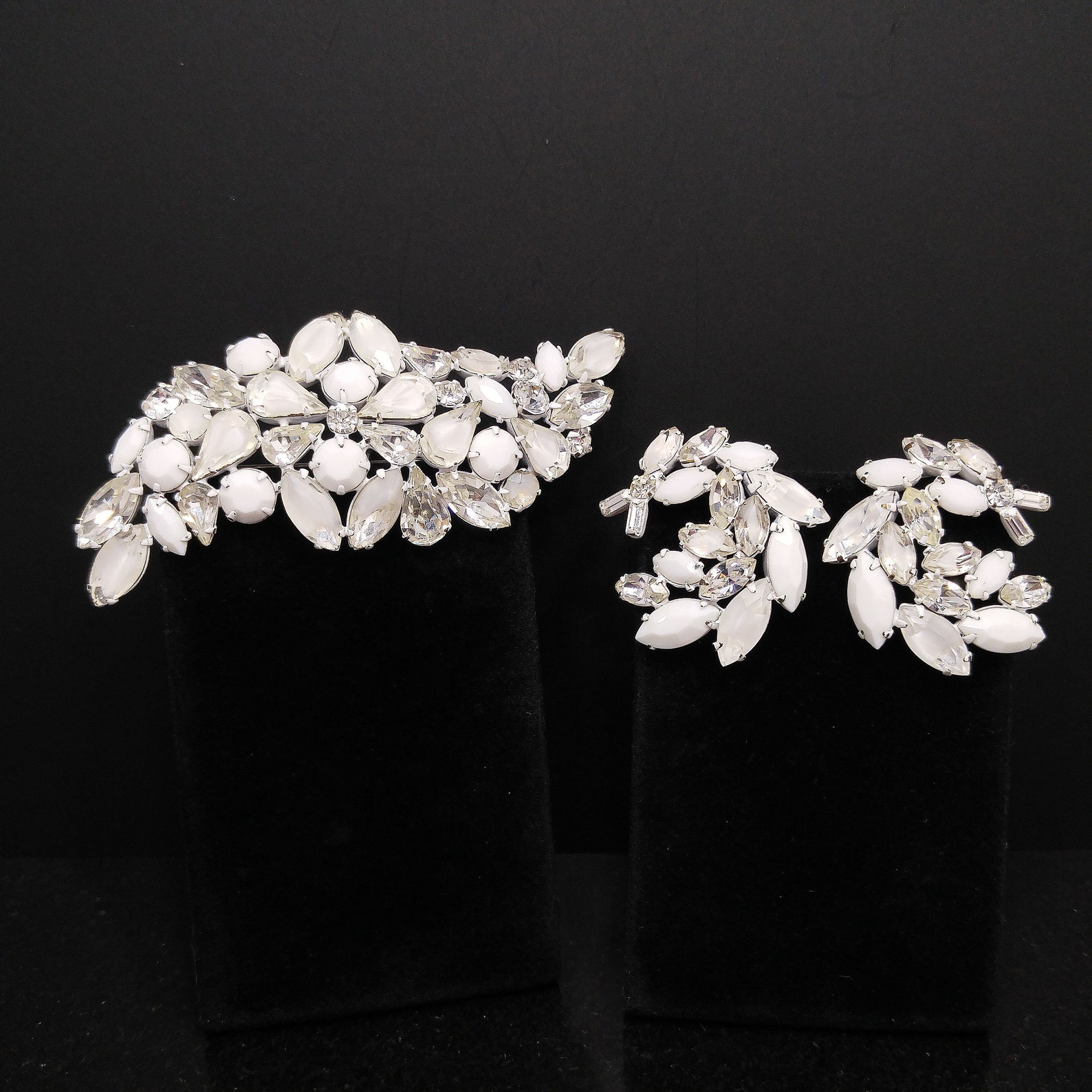 Regency Jewels White Enamel Brooch & Earrings Set Milk Glass | Etsy