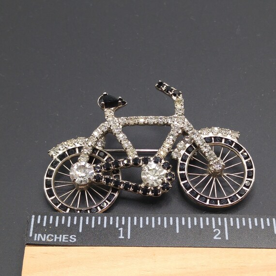 Dorothy Bauer Bicycle Figural Brooch, Black Clear Rhi… - Gem