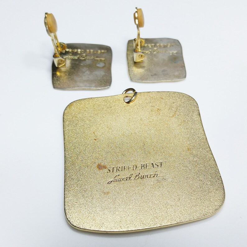 Laurel Burch striped Beast Pendant & Earrings - Etsy
