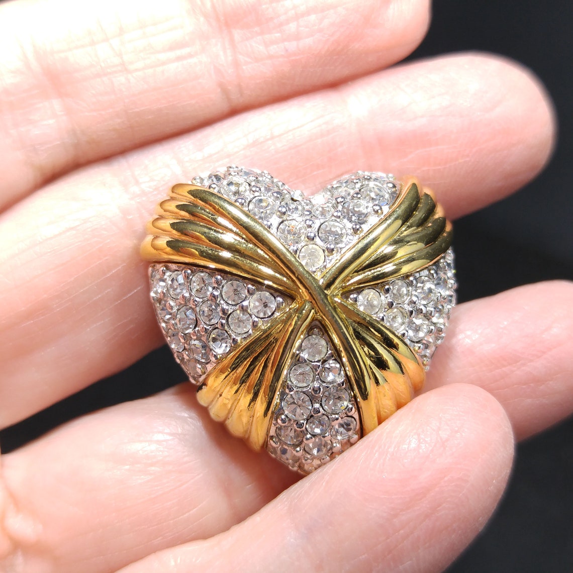 Swarovski Heart Pave Rhinestone Brooch Gold Crossed Sash - Etsy