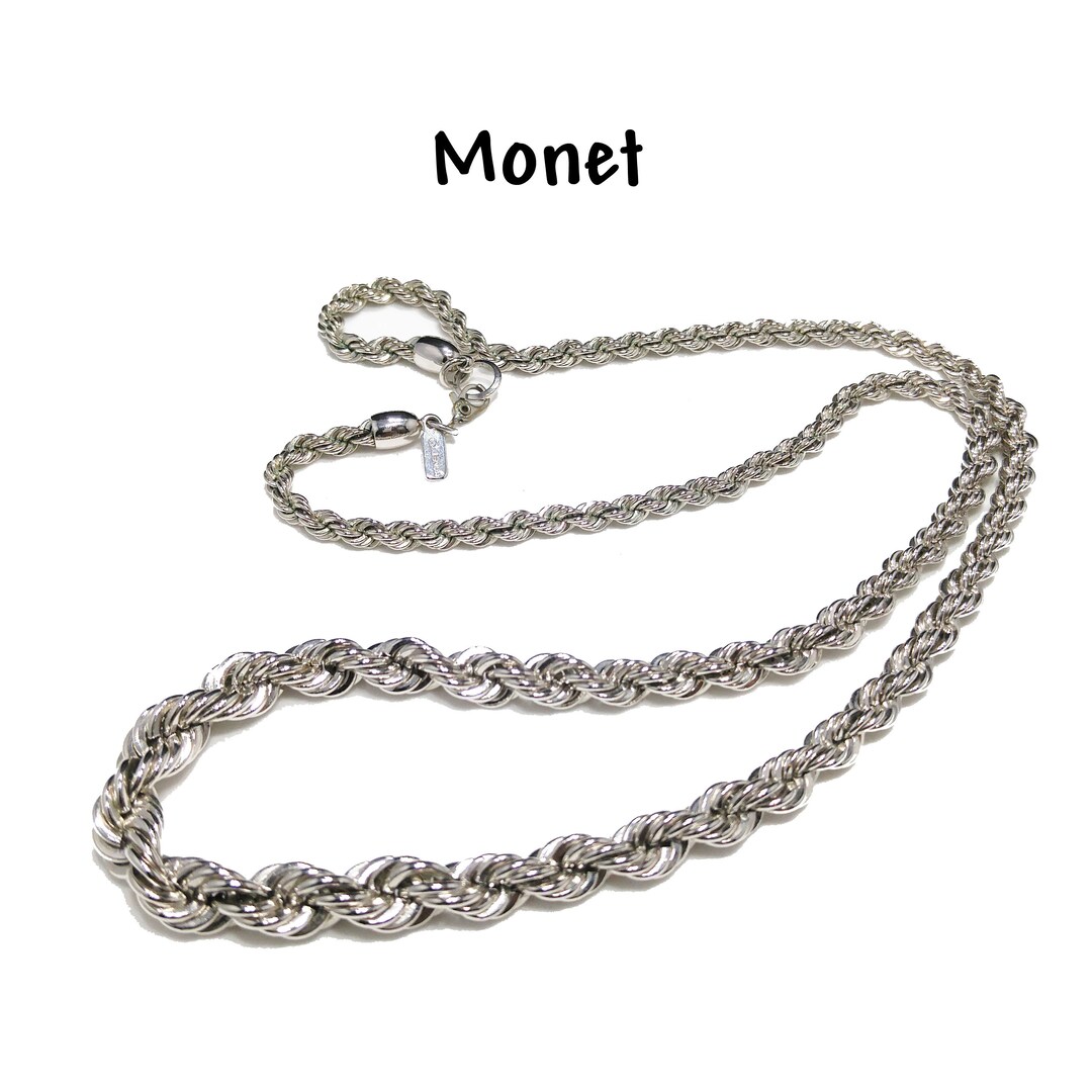 Monet Gold Plated Graduated Rope Chain, Silver Tone, 1980s Vintage ...