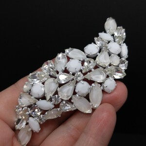 Regency Jewels White Enamel Brooch & Earrings Set, Milk Glass Clear ...