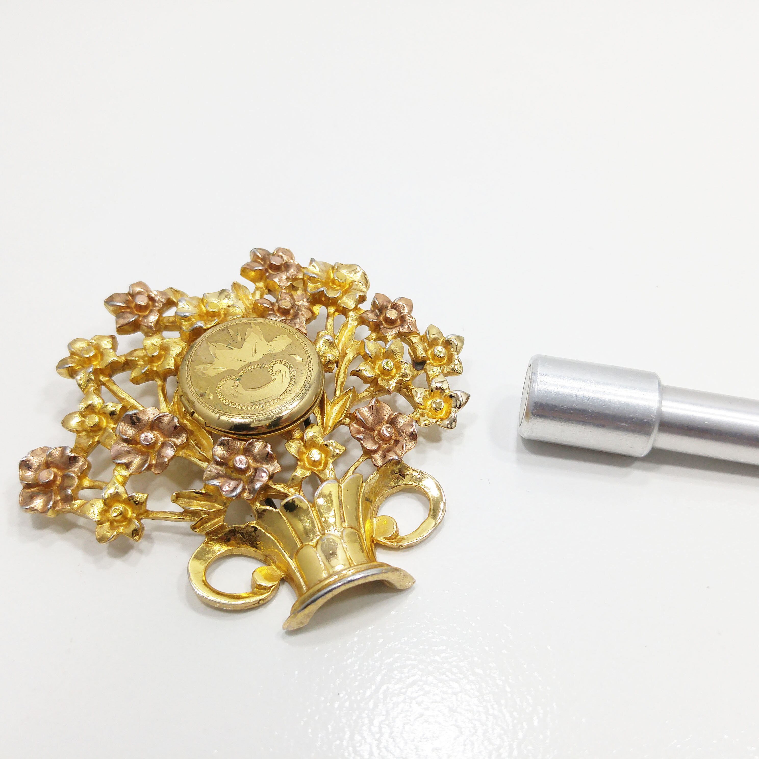 Hidden Locket Large Fur Clip Gold Plated Flower Bouquet | Etsy