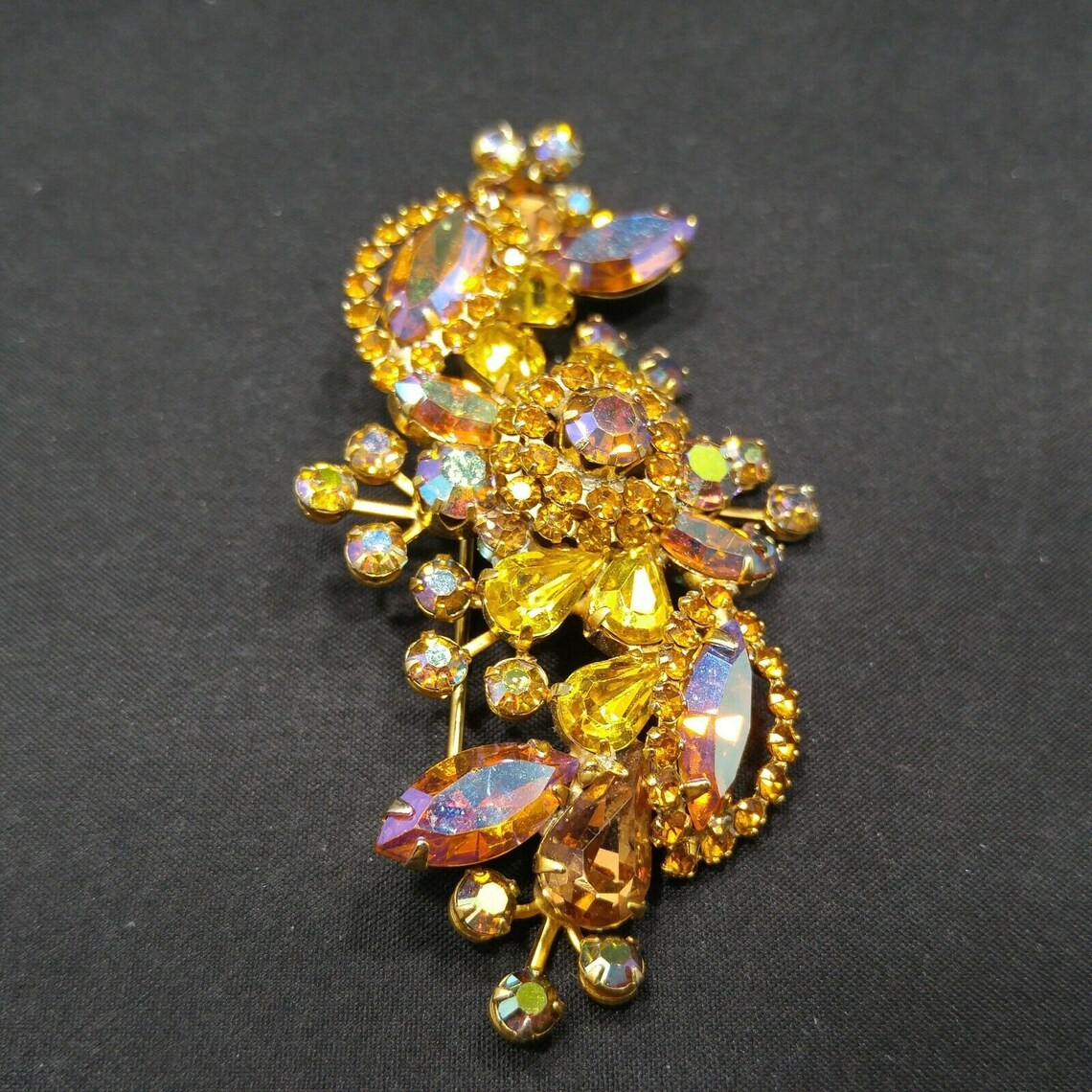 Vintage Carnival Glass Rhinestone Brooch Mid-century Gold - Etsy