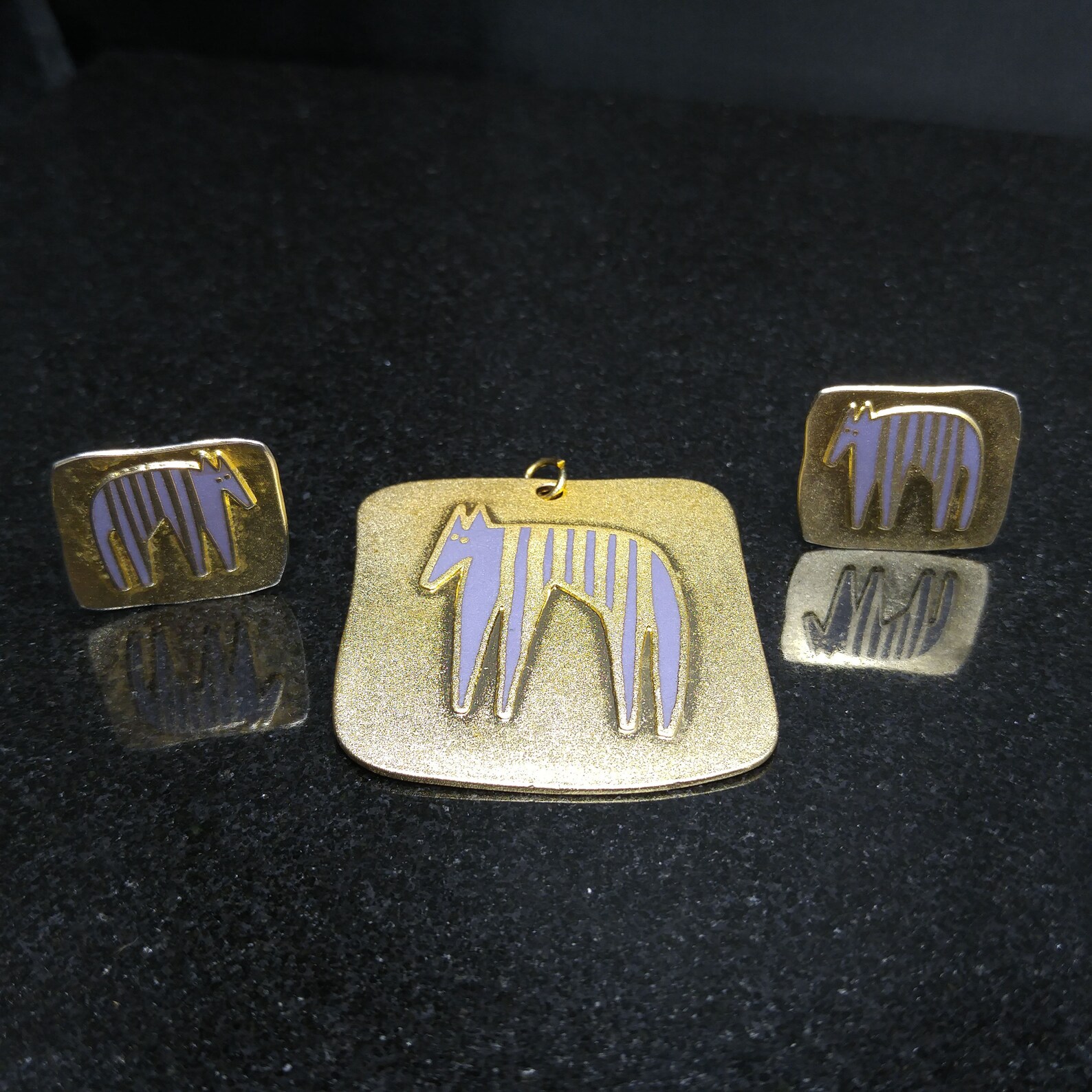 Laurel Burch striped Beast Pendant & Earrings - Etsy