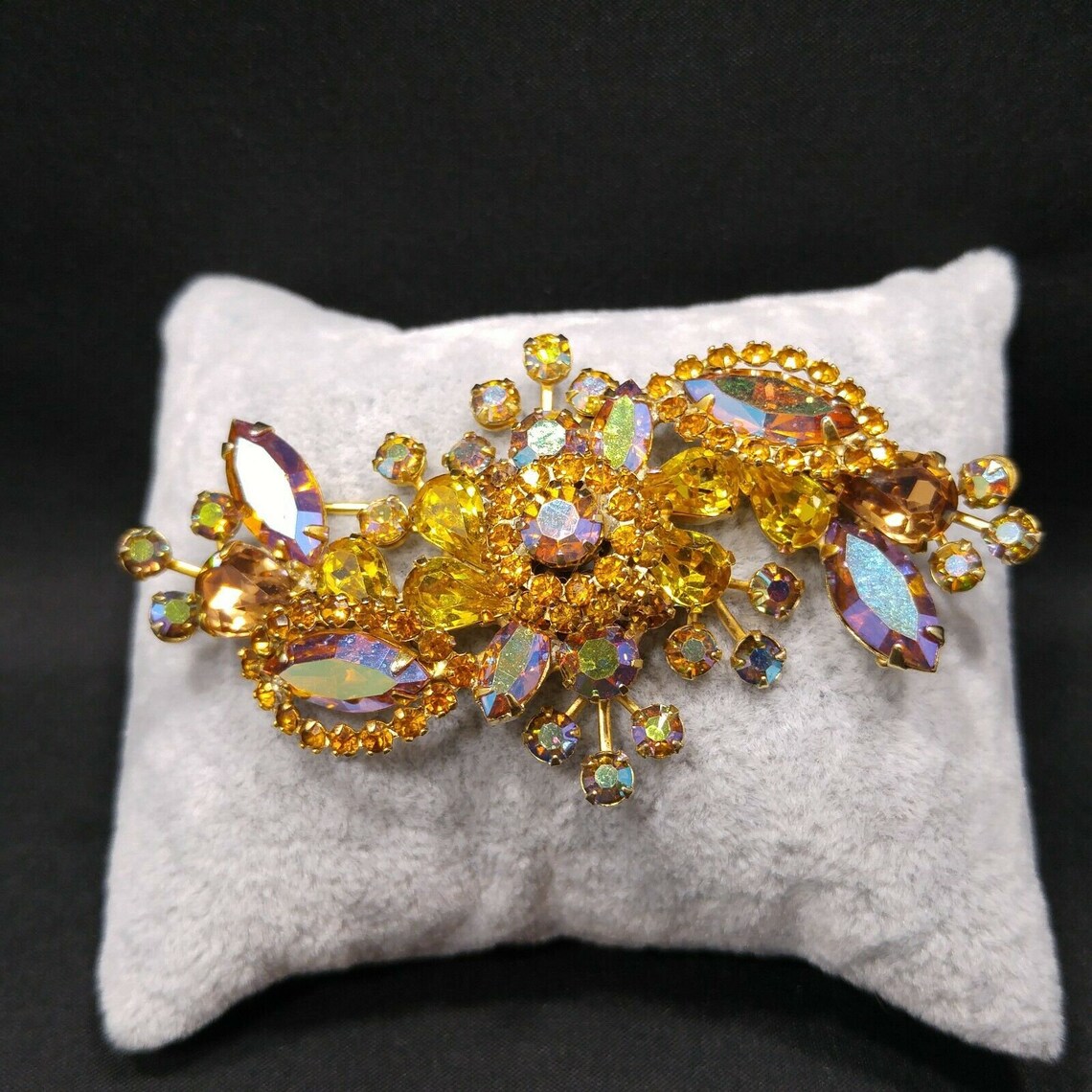 Vintage Carnival Glass Rhinestone Brooch Mid-century Gold - Etsy