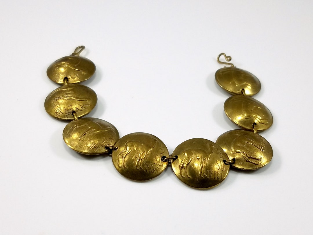 Peruvian Coin Bracelet 1970s Vintage Llama Sol De Oro Peru - Etsy
