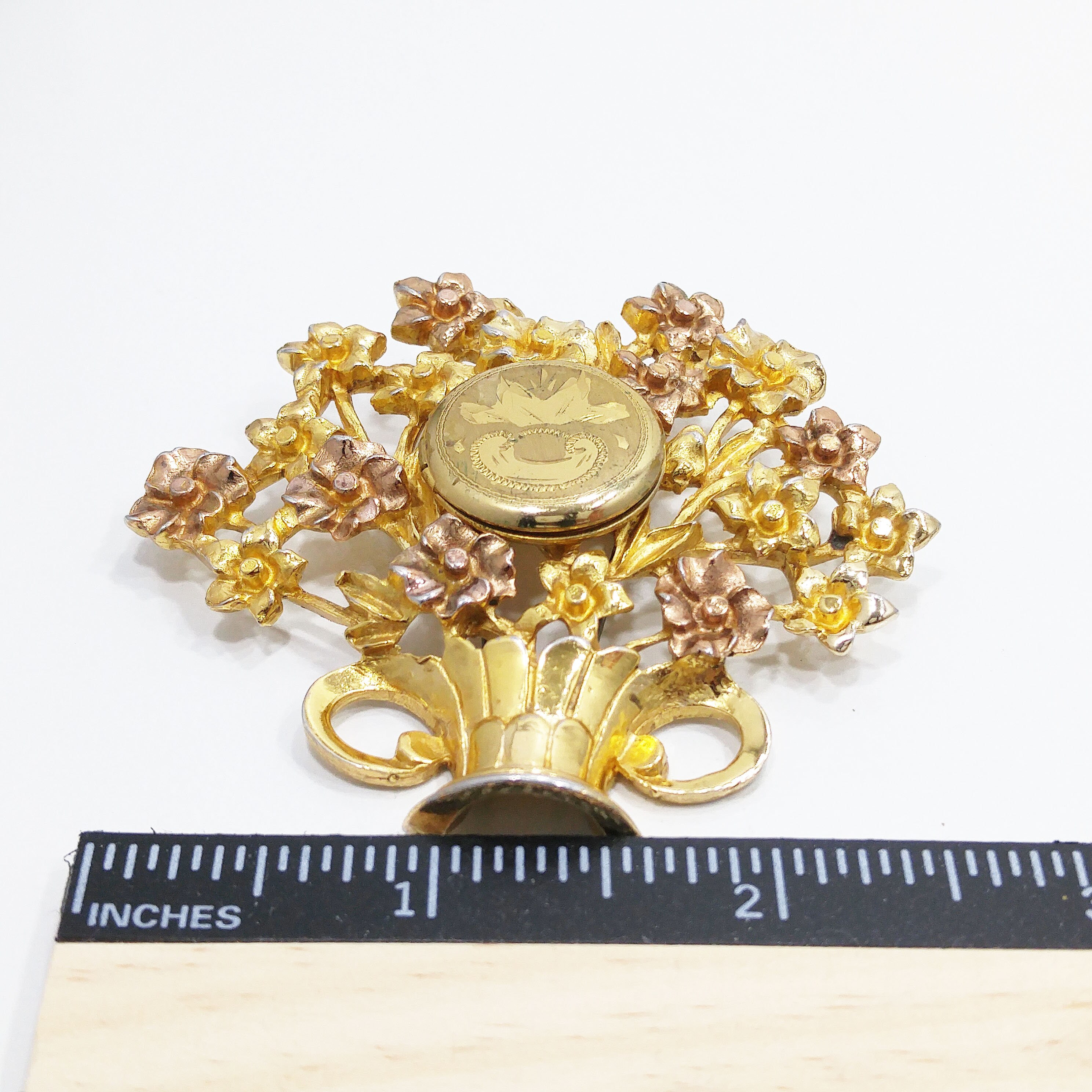 Hidden Locket Large Fur Clip Gold Plated Flower Bouquet | Etsy