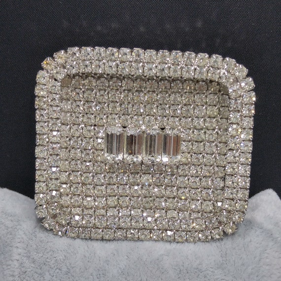 Clear Rectangle Rhinestone Brooch, Rhodium Plated, 19… - Gem