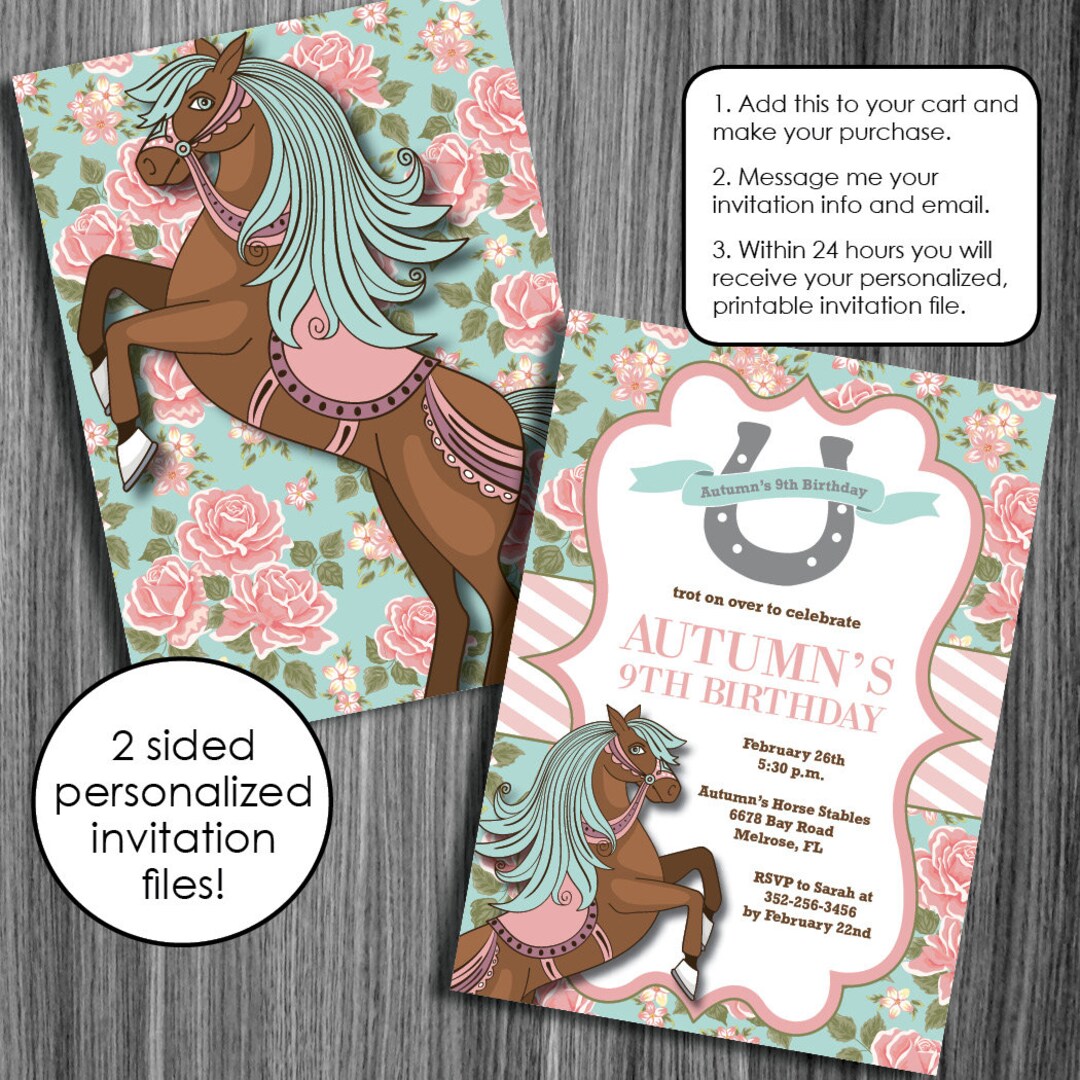 Beautiful Horse Birthday Party Invitation Personalized File - Etsy