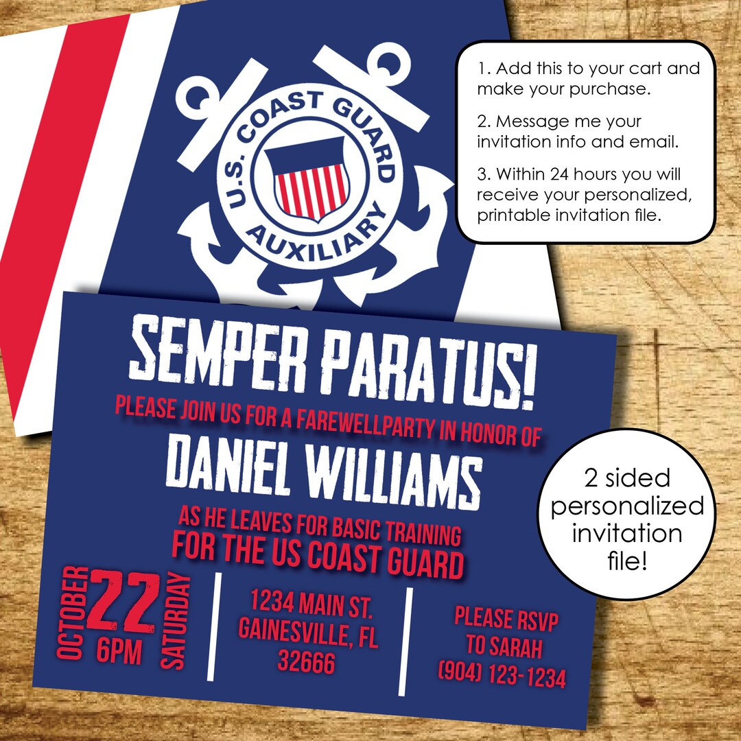 Coast Guard Basic Training Going Away Party Two Sided 5x7 Personalized ...