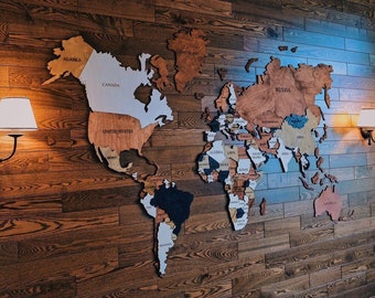 Wood world map | Etsy