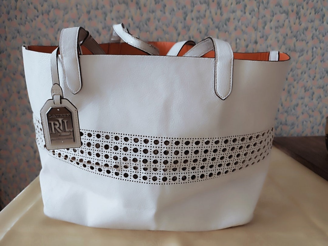 Ralph Lauren Leather Leighton Shopper Tote With Matching Wristlet White ...