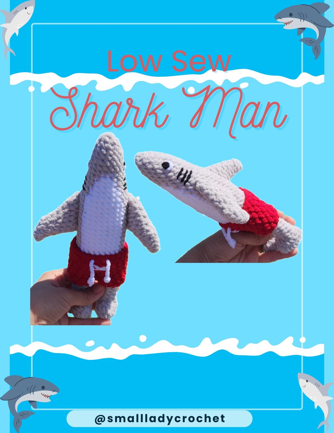 PDF Crochet Pattern: Low Sew Shark Man - Etsy