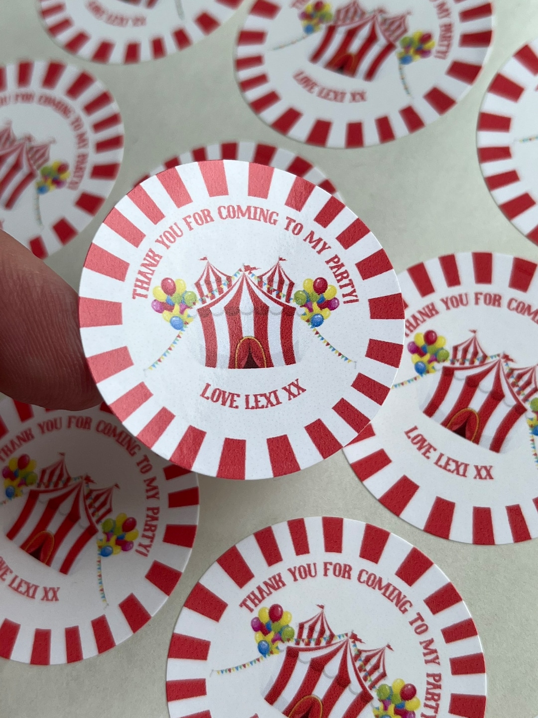 Personalised Circus Themed Party Stickers•traditional Circus Theme ...
