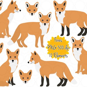 Foxes Clipart | Fox Clip Art | Fox Graphic Png | Instant Download ...