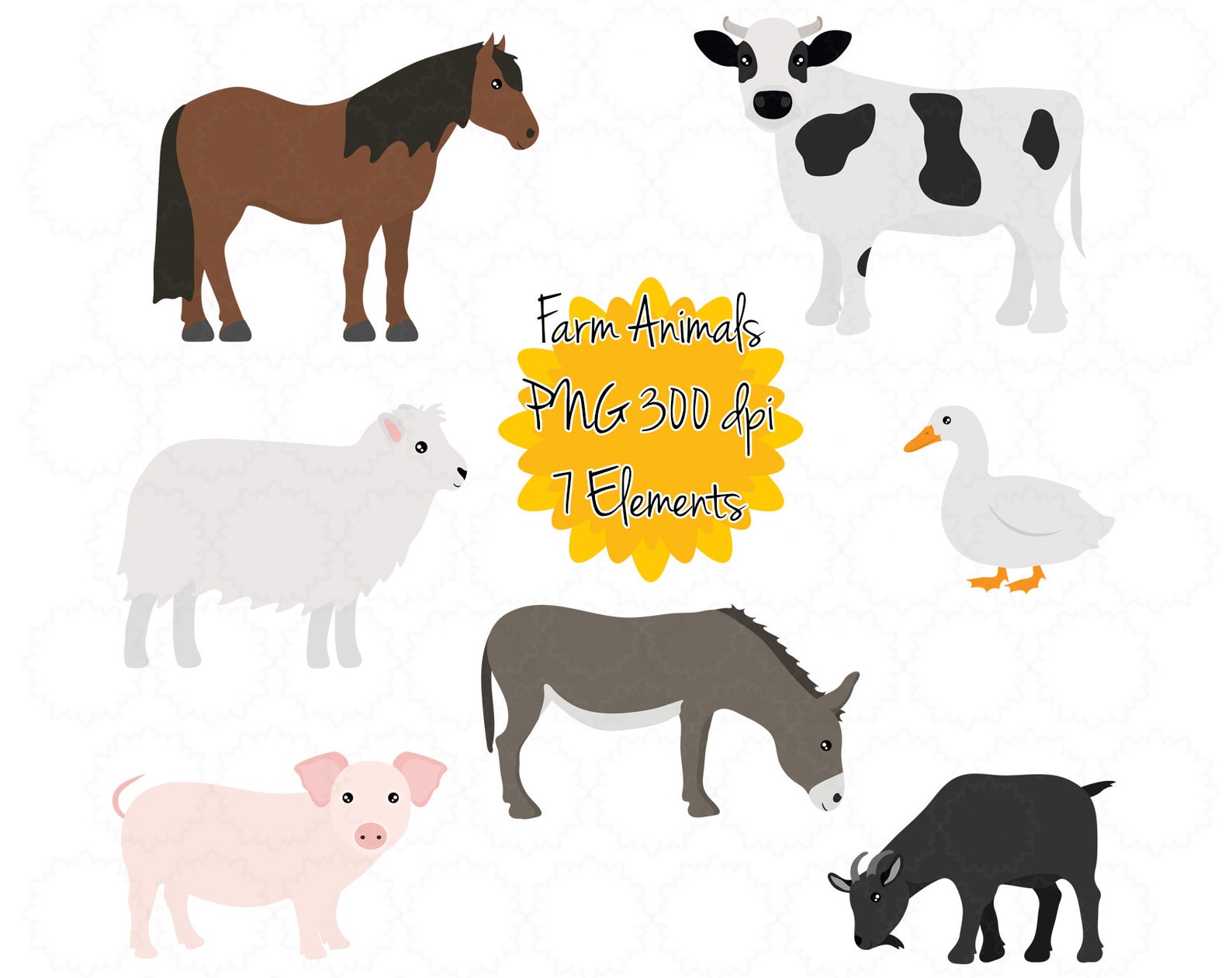 Farm Animals Clipart | Farmyard Clip Art Png | Donkey Horse Pig Sheep ...