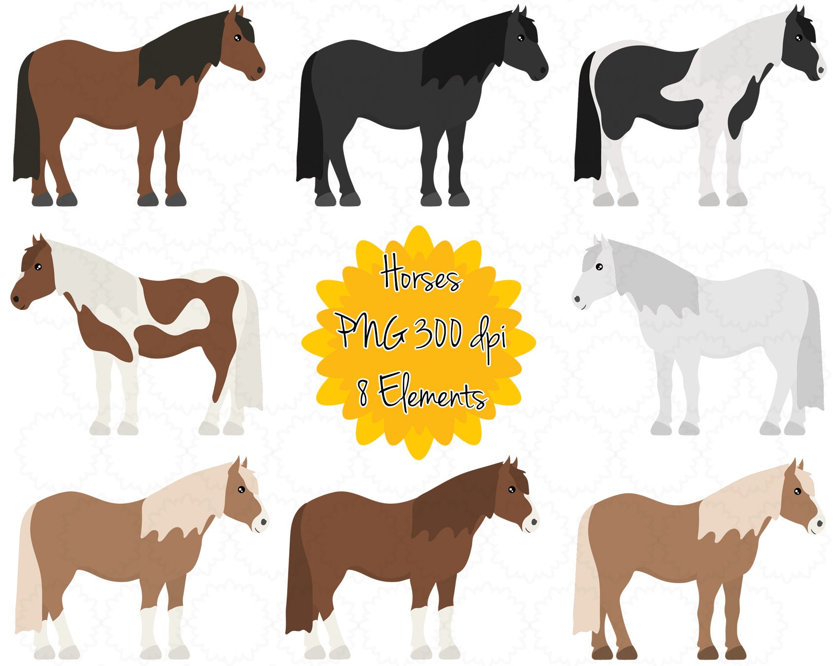 Horses Clipart | Pony Clip Art | Horse Graphic Png | Instant Download ...