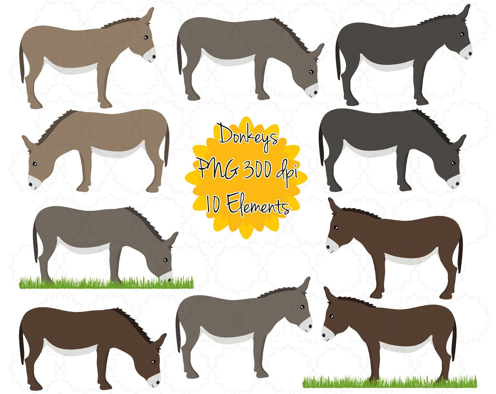 Donkeys Clipart | Donkey Clip Art | Donkey Graphics | Instant Download ...