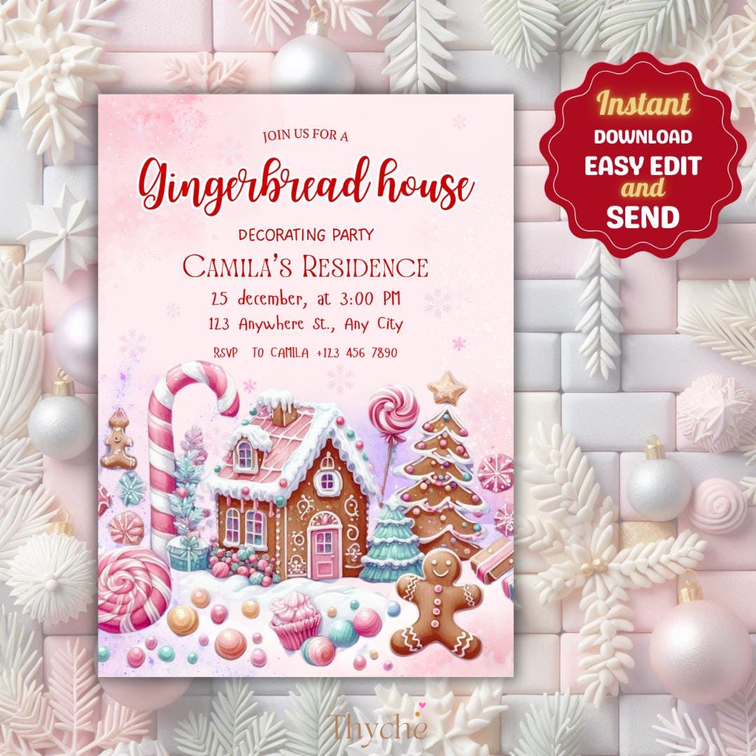 Editable Gingerbread Party Digital Invitations | DIY Gingerbread Party ...