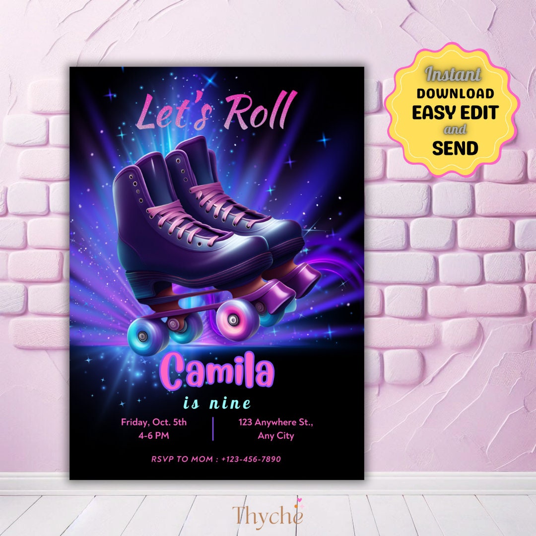 EDITABLE Roller Skating Invitation Roller Skating Birthday Digital ...