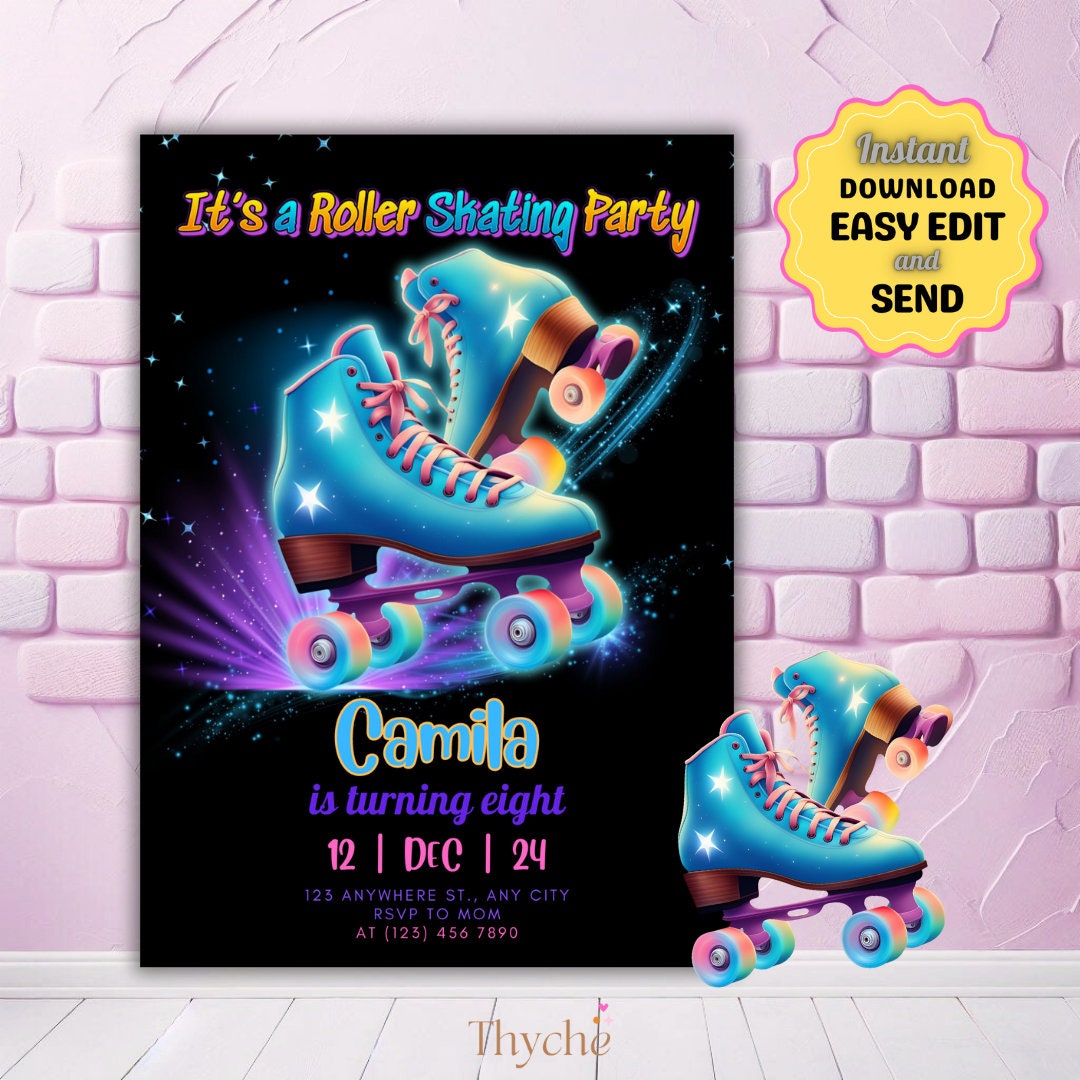 EDITABLE Roller Skating Invitation Roller Skating Birthday Digital ...