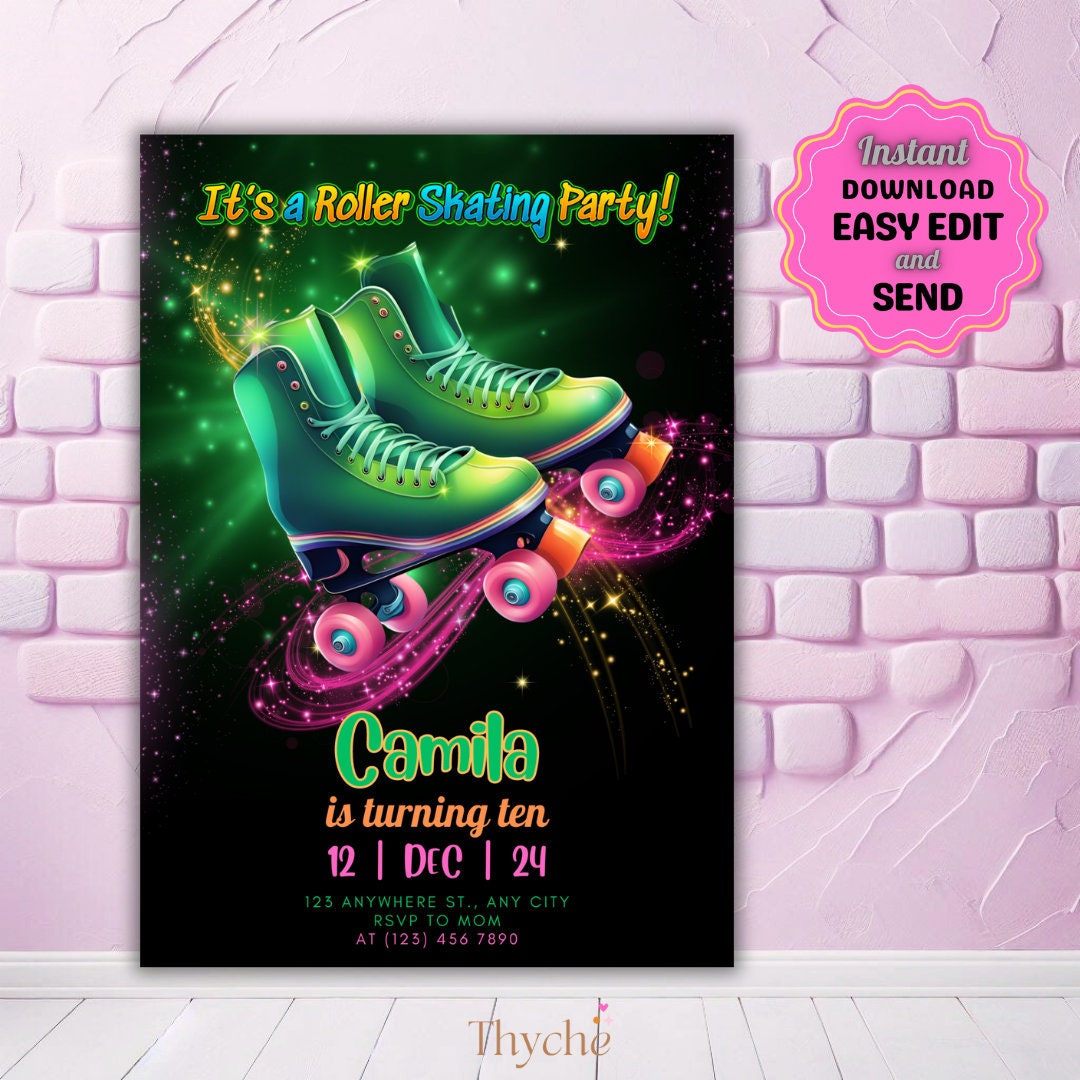EDITABLE Roller Party Digital Invitations | Instant Download E-invites ...