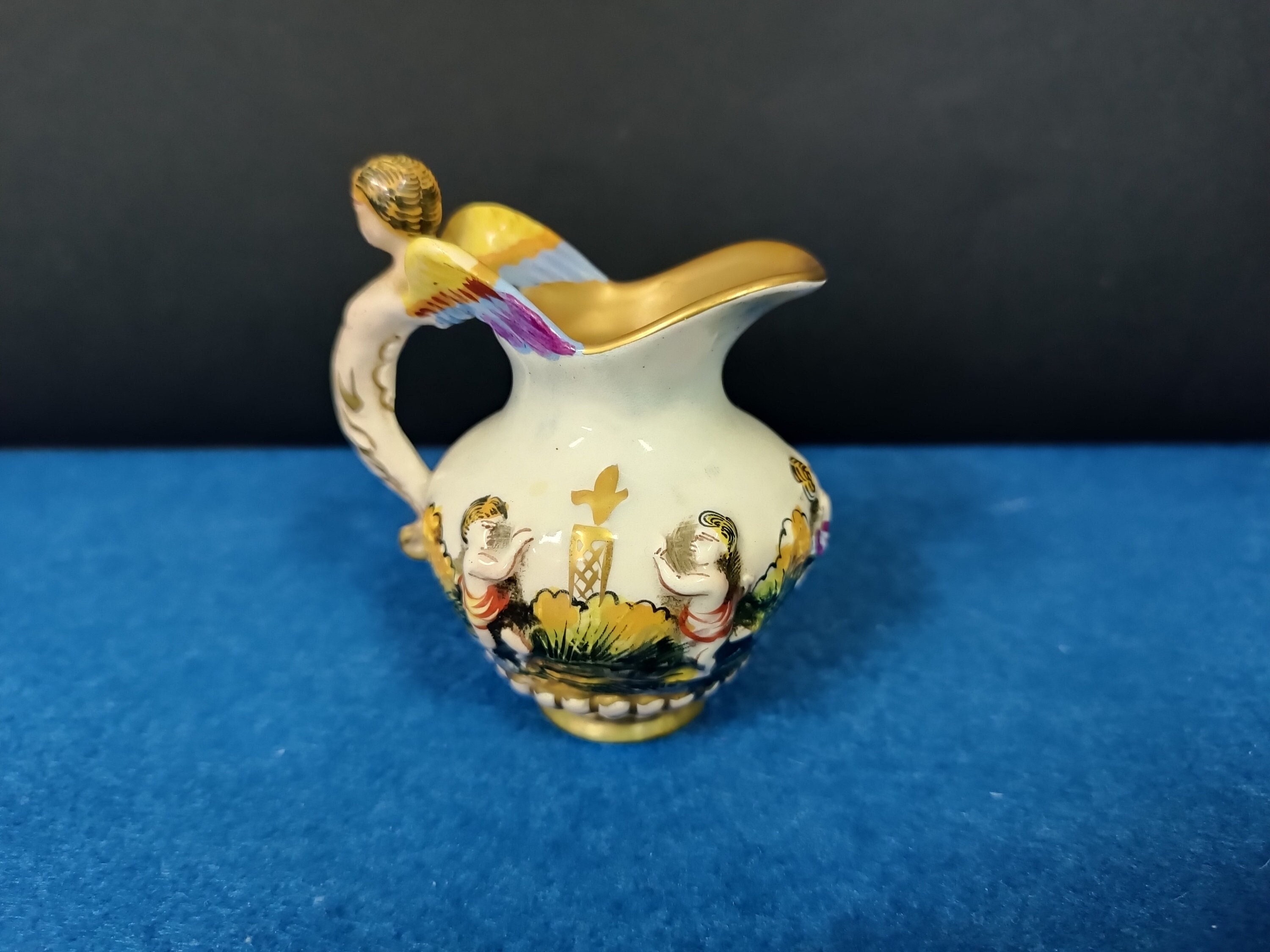 RARE Antique Capodimonte Art Deco Miniature Pitcher Angel Wing Handle ...
