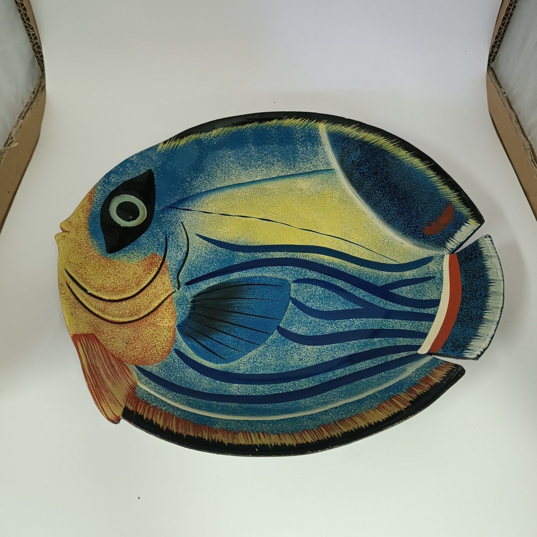 Vintage Wood Lacquer Hand Painted Fish Plate - Etsy