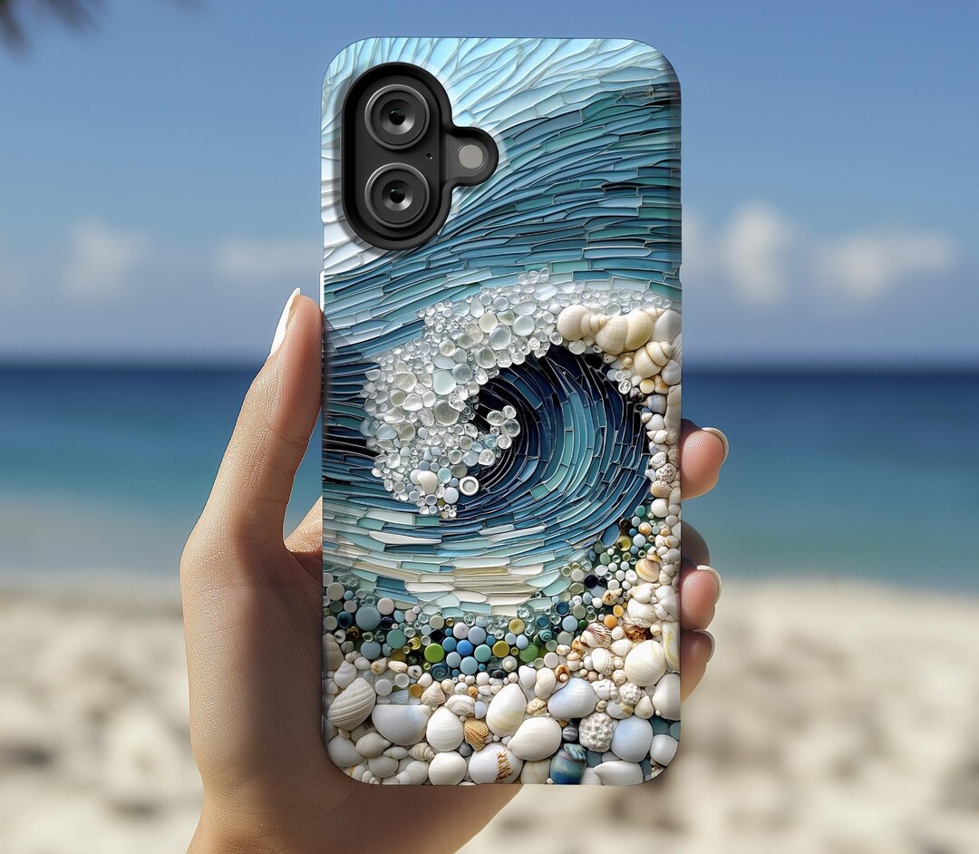 Ocean Wave Mosaic Phone Case – 3D Coastal Beach Design for iPhone 16, 15, 14, Samsung S25,S24 ...