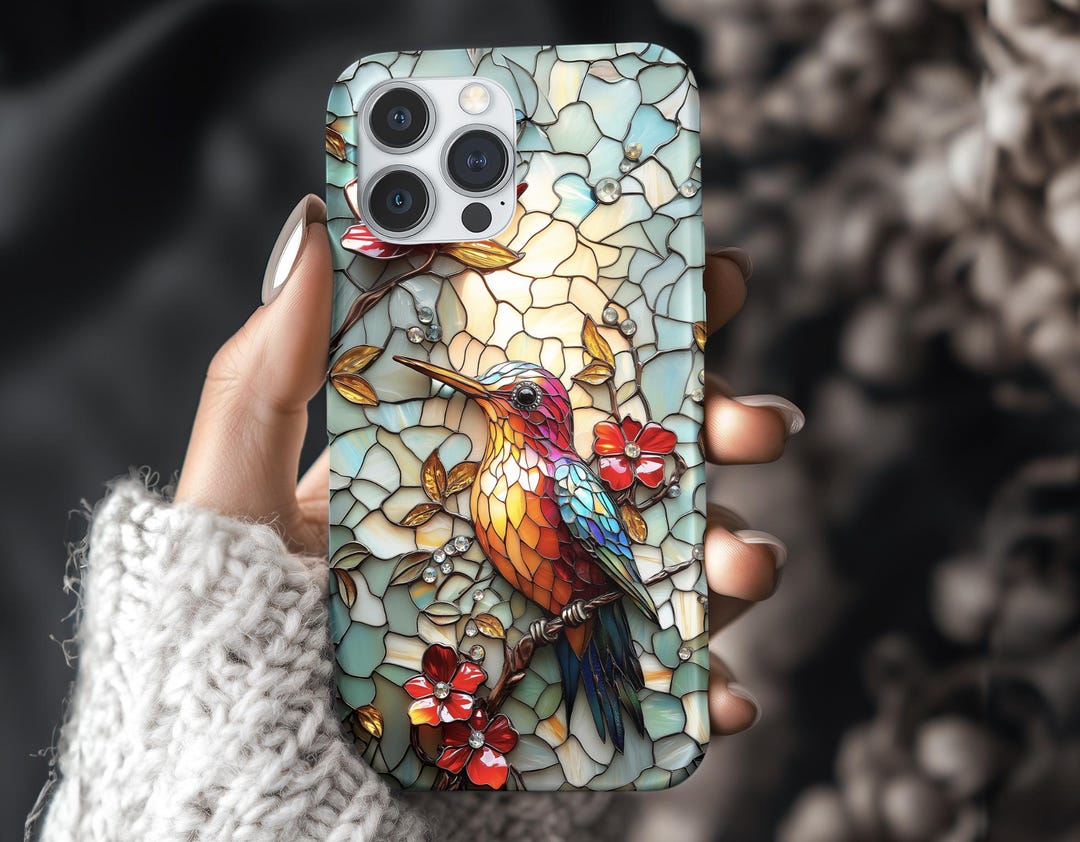 Stained Glass Hummingbird Phone Case | Colorful Bird & Floral Design ...