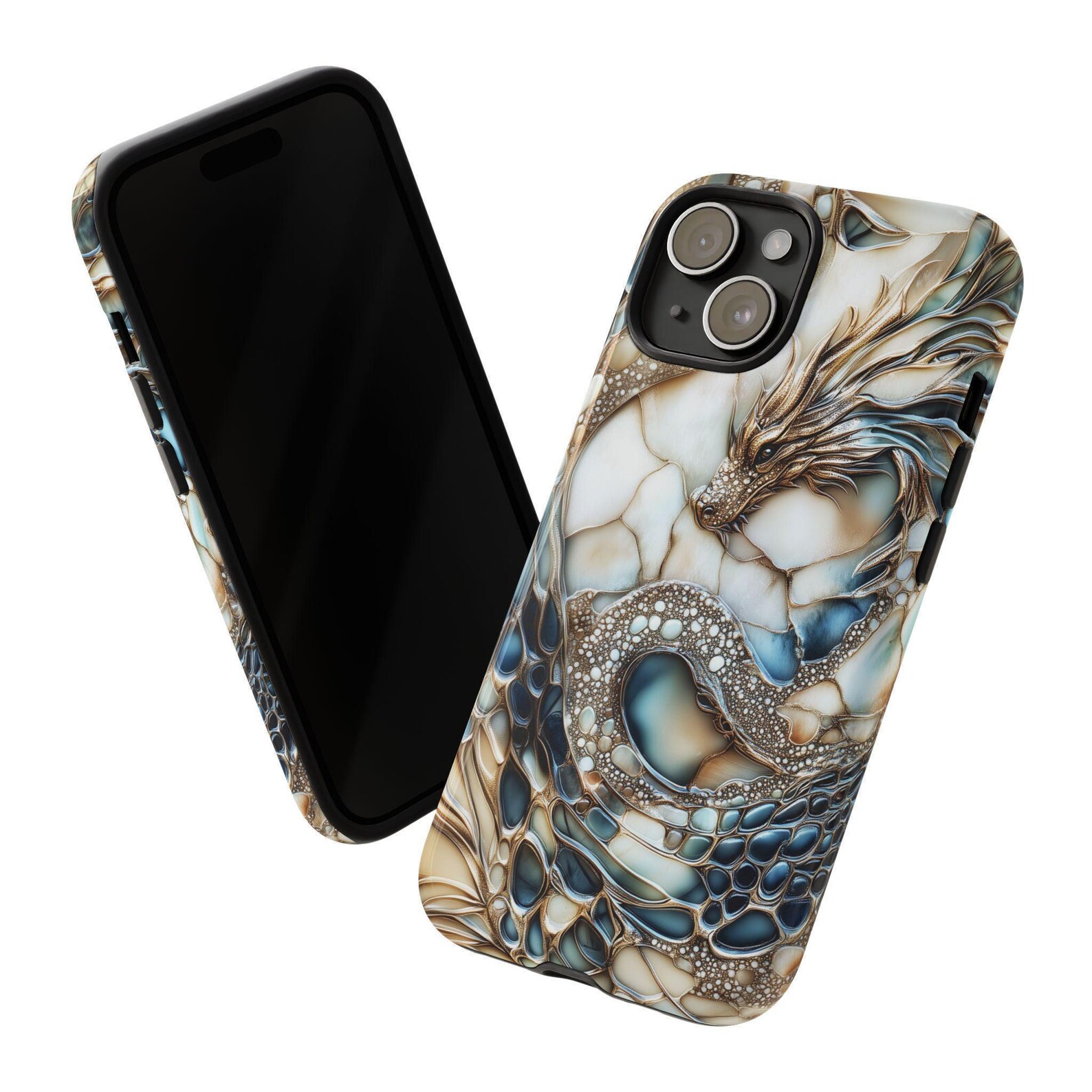 Mosaic Dragon Phone Case – 2024 Fantasy Art Design – Ivory Blue Dragon ...