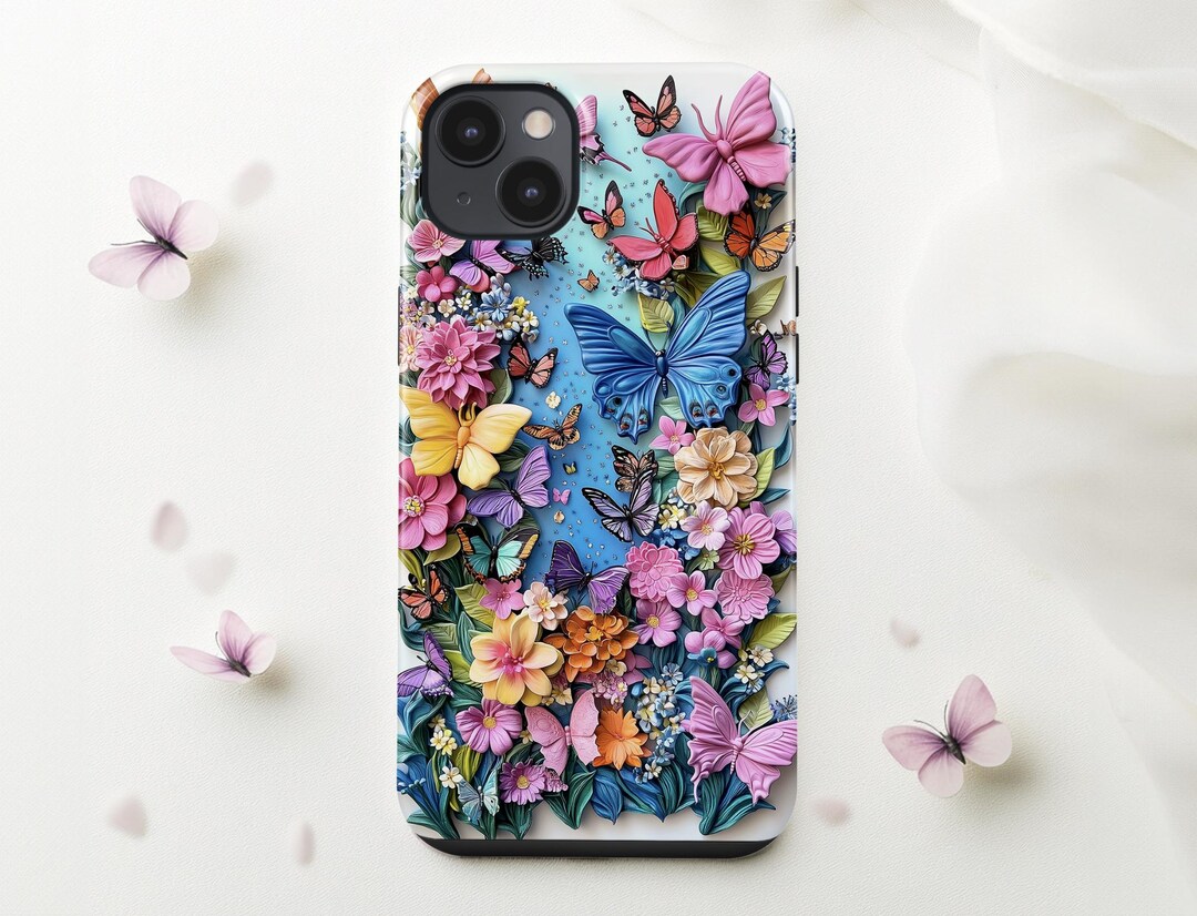 Vibrant 3D Butterfly Garden Phone Case – Colorful Floral Cottagecore ...