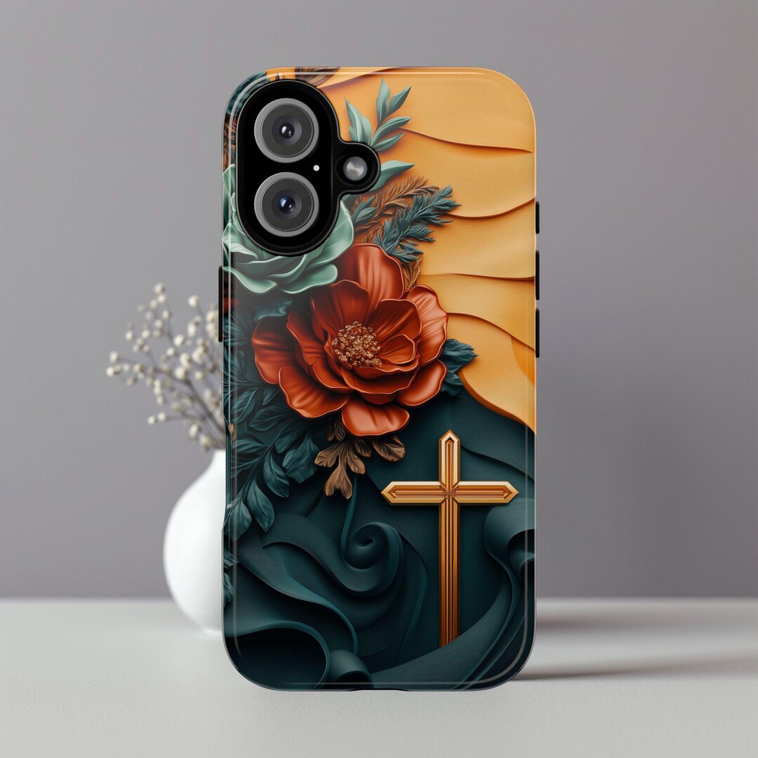 Christian Gold Cross Floral Phone Case – Elegant Faith Design for ...