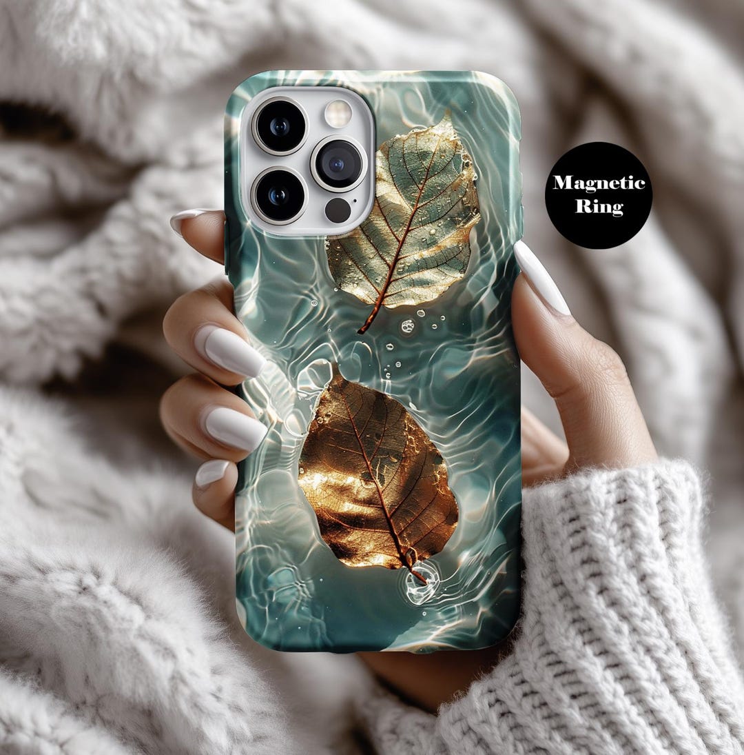 Magsafe Compatible Golden Leaf Phone Case | Floating Water Leaf Design ...