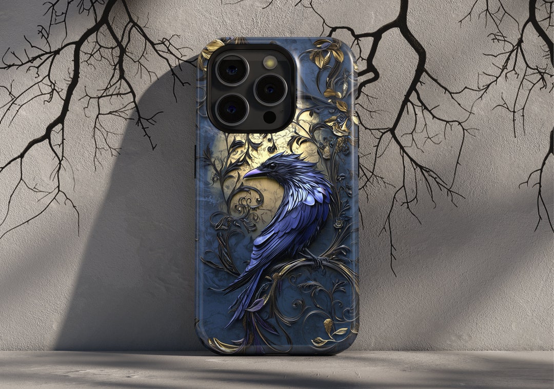 Gothic Dark Academia Stained Glass Look Raven Phone Case - 3D Halloween ...