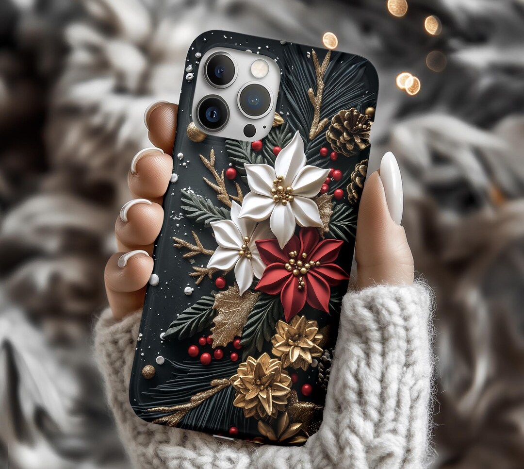 3D Poinsettia Christmas Phone Case | Festive Red & White Flowers ...