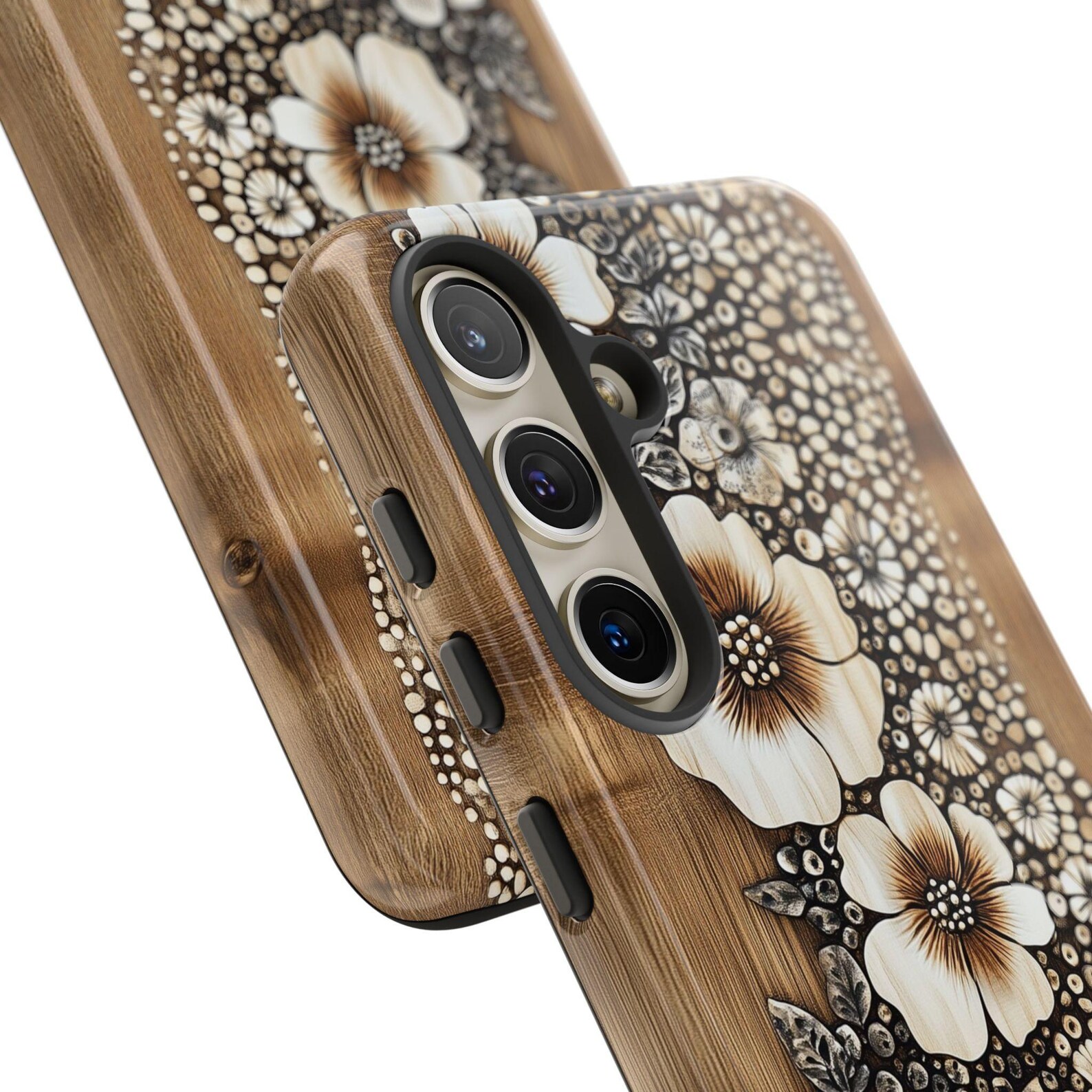 Boho Wood Carving Look Floral Phone Case for Iphone, Samsung, Google ...