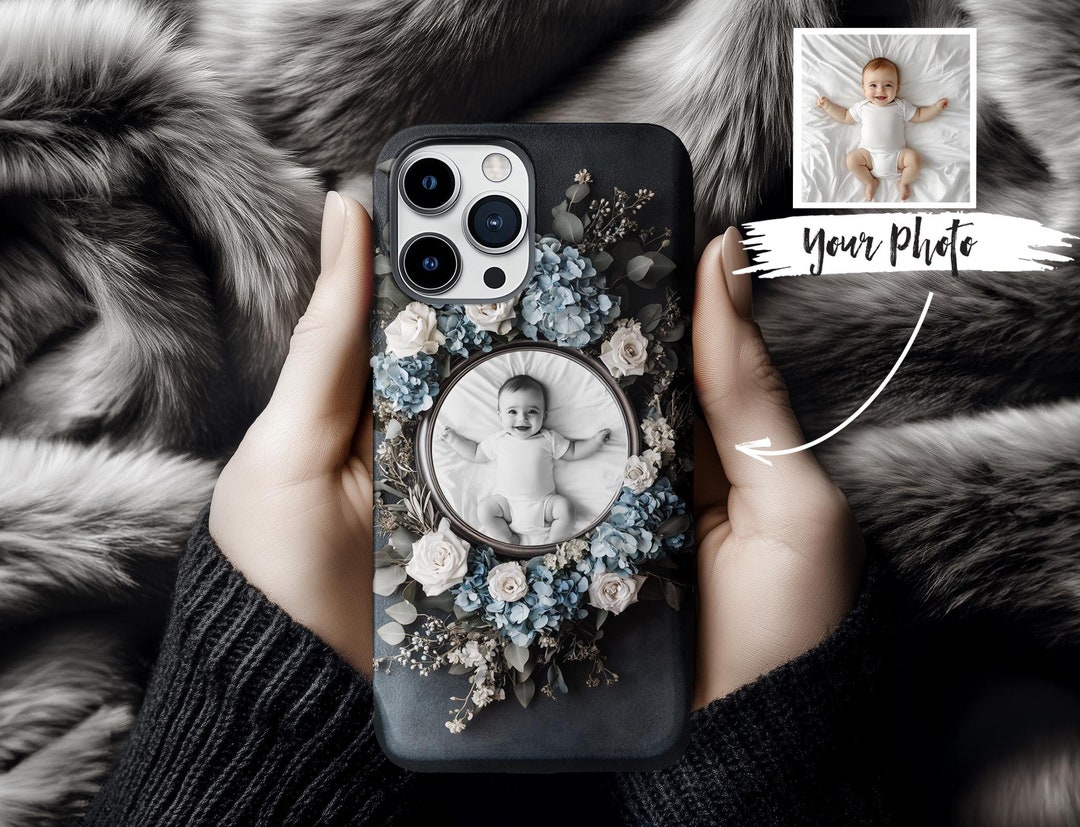Custom Baby Photo Floral Frame Phone Case, Compatible for iPhone 16 Pro ...