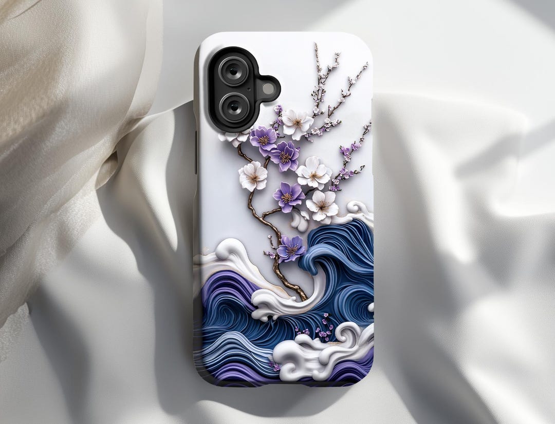 Cherry Blossom Ocean Wave iPhone 16 Case Magsafe | 3D Floral Wave Case ...