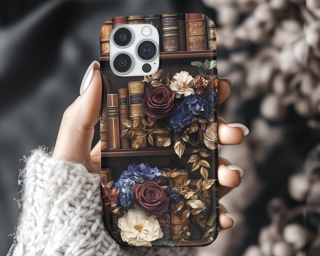 Gothic Bookcase Phone Case – Dark Academia Floral Library Design ...