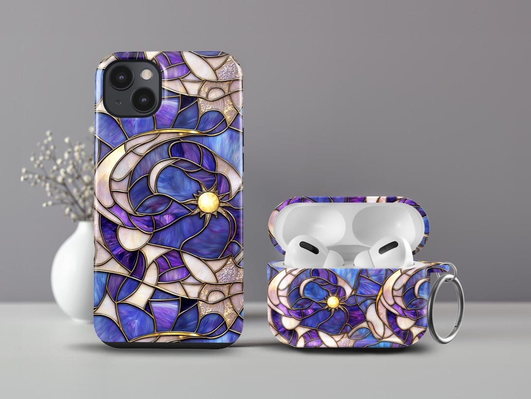 Stained Glass Mosaic Sun and Moon Design iPhone and Airpods Case ...