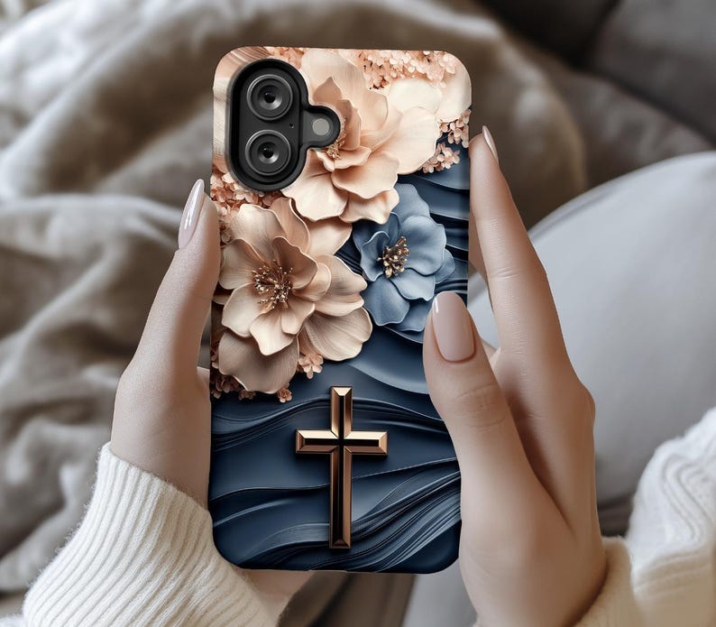 Christian Gold Cross Floral Phone Case – Elegant Faith Design for ...
