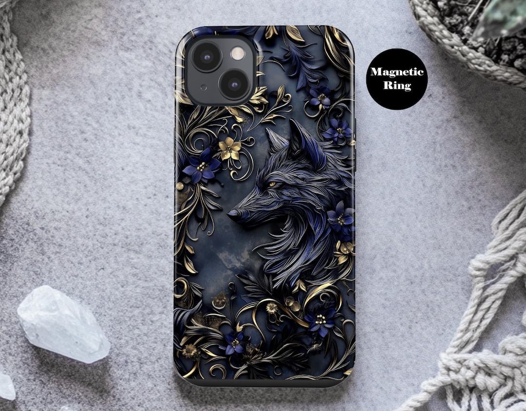 Magsafe Wolf iPhone Case | Dark Floral Wolf iPhone Cover for iPhone 15 ...