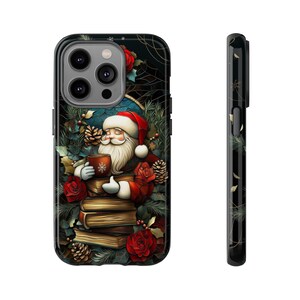 Santa With Hot Cocoa Stained Glass Book Stack Phone Case - iPhone 16 ...