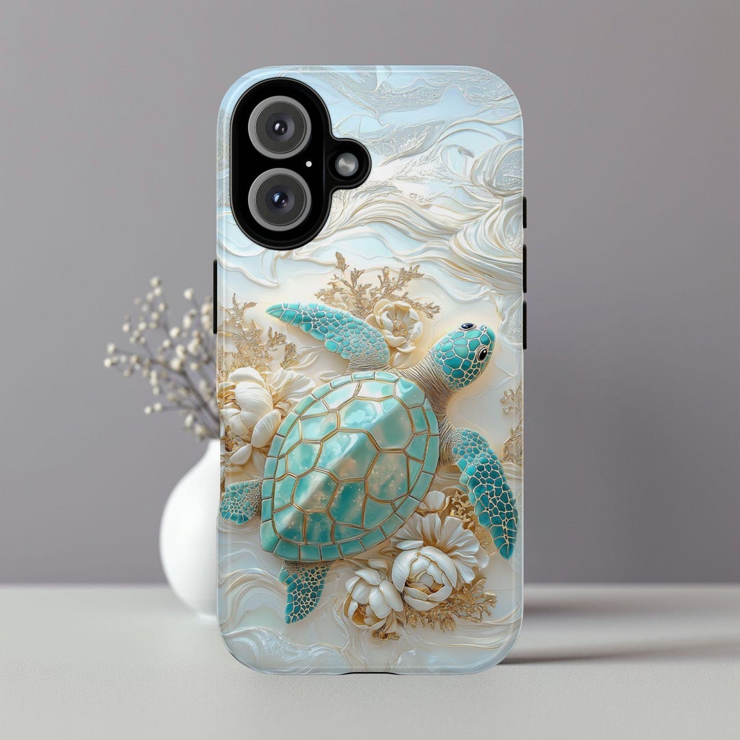 Sea Turtle Beach Phone Case, Coastal Ocean Art, Soft Neutral Seaside ...