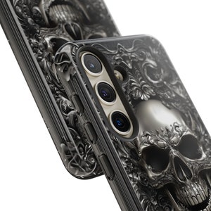 Intricate Gothic Skull Design Tough Phone Case, Dark Academia, Steel ...